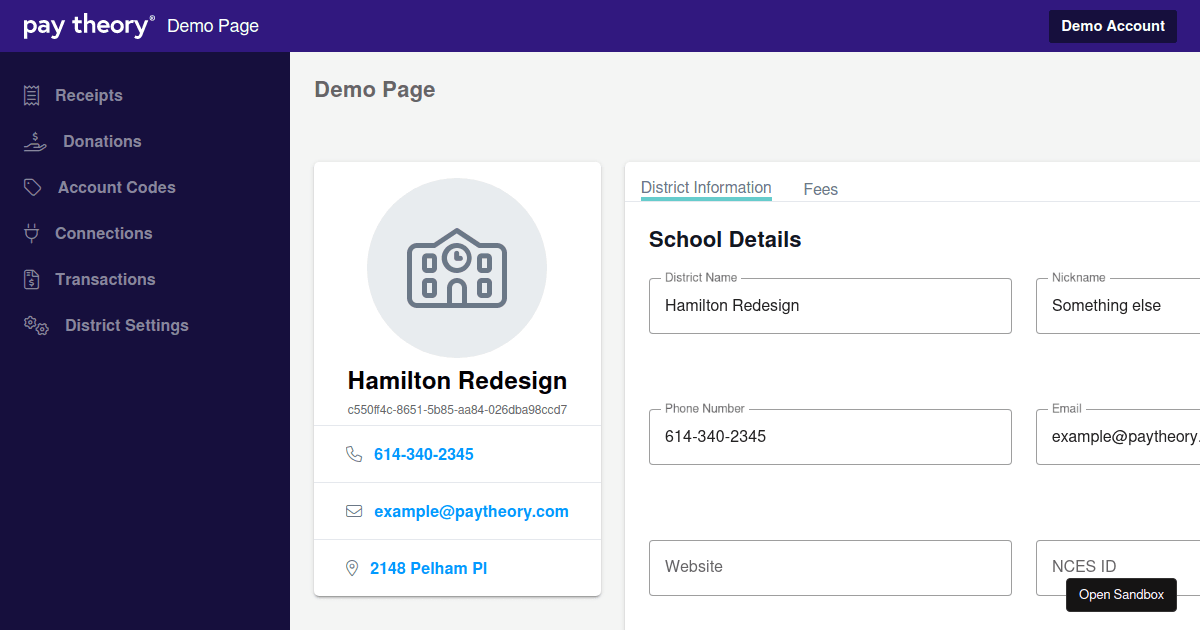 System Administration / Manage Districts / Details / Fees - Codesandbox