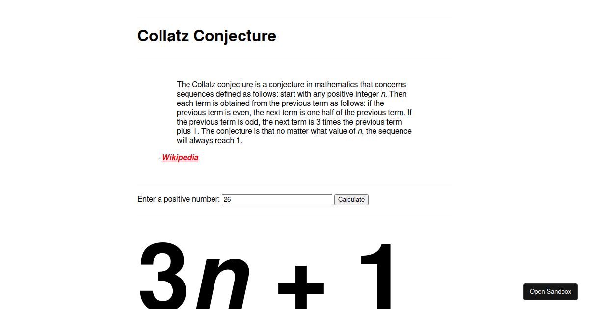 Js Collatz Conjecture Codesandbox