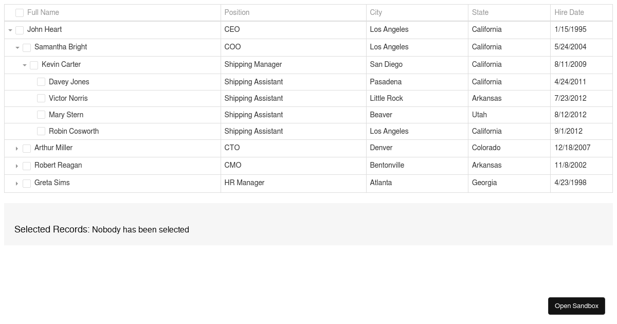 Multiple Row Selection - DevExtreme Tree List - Codesandbox