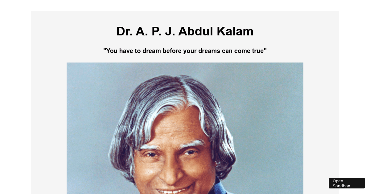 A Tribute Page Dr A P J Abdul Kalam Codesandbox