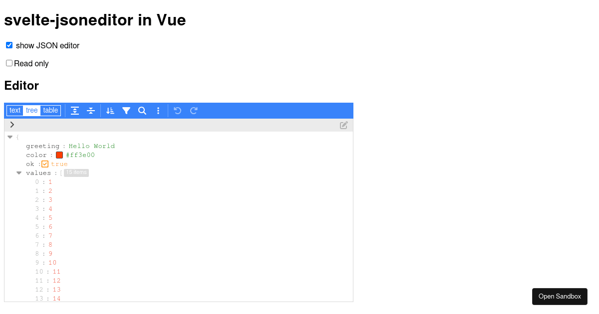 svelte-jsoneditor vue - Codesandbox