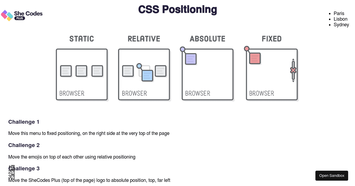 CSS Positioning (forked) - Codesandbox