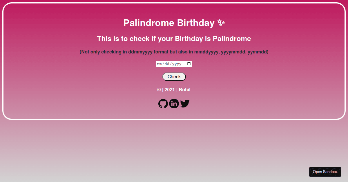palindrome-birthday - Codesandbox