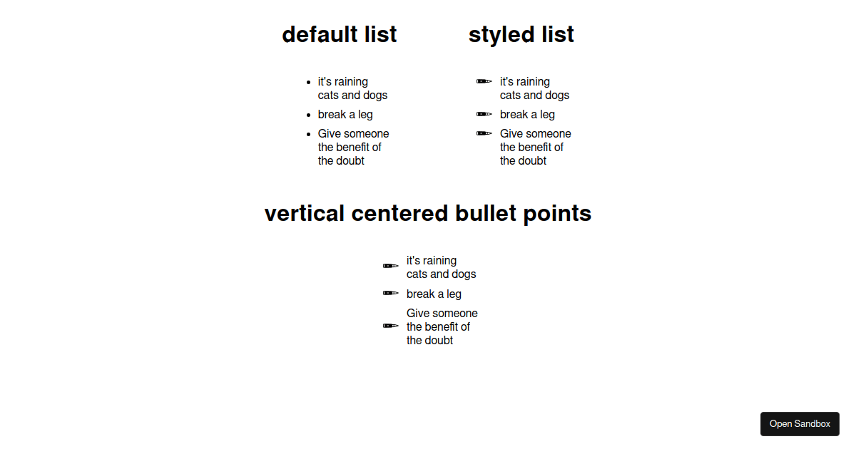 vertical centered bullet points - Codesandbox