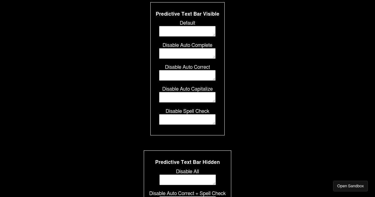 Disable Predictive Text Codesandbox