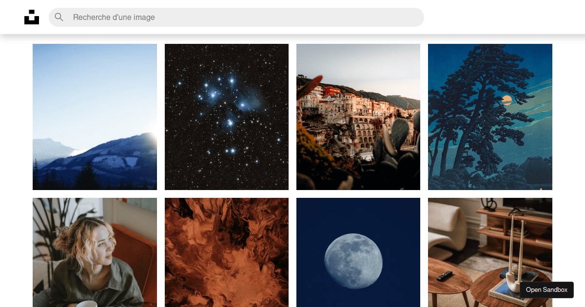 Mini clone de Unsplash - Codesandbox