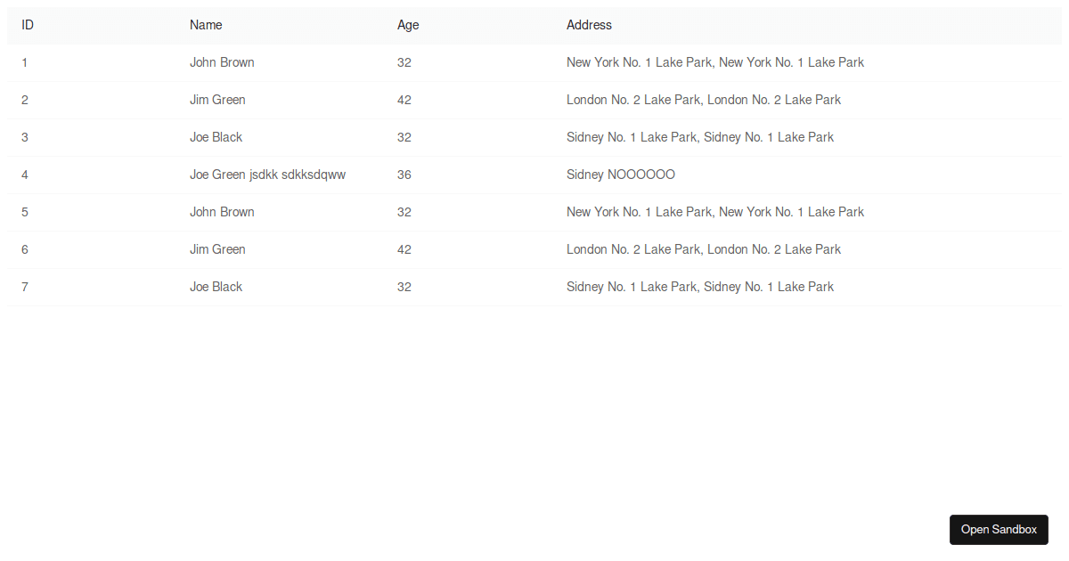 React Mobile Table Forked Codesandbox
