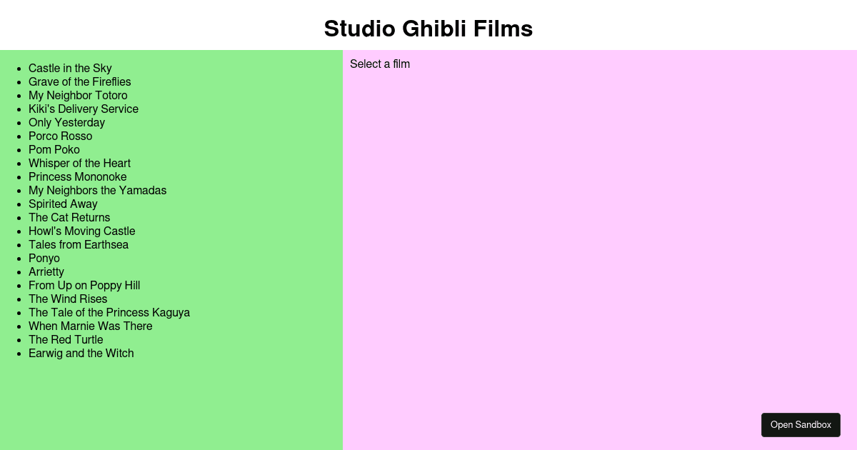 Studio Ghibli API Example - Codesandbox