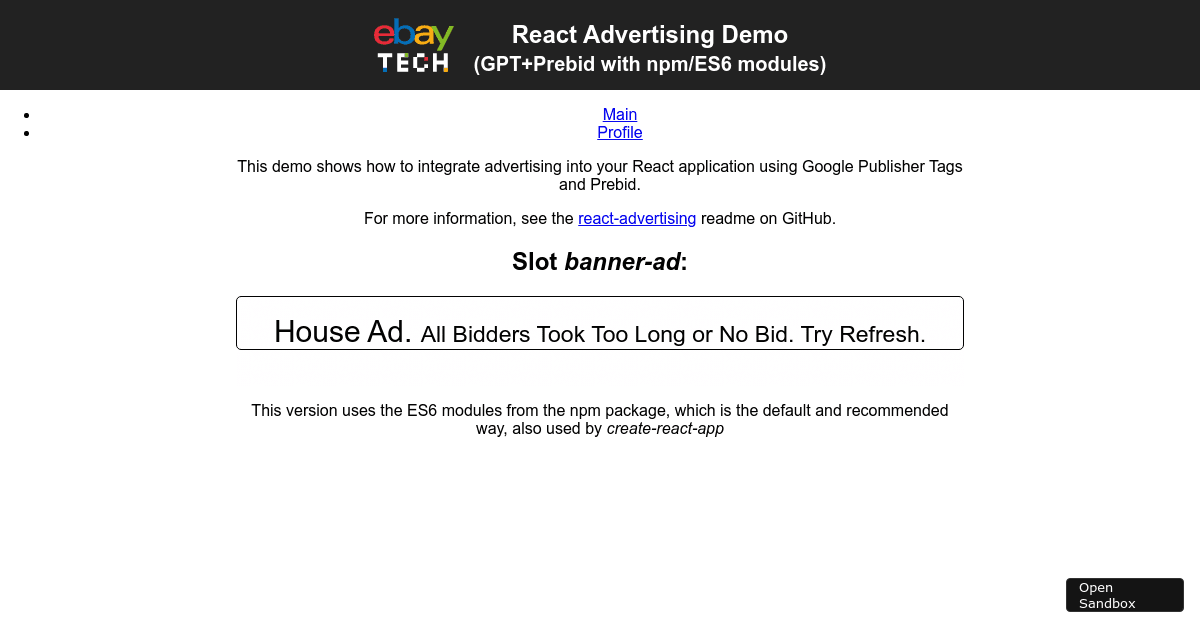 GPT+Prebid – npm/ES6 (forked) - Codesandbox