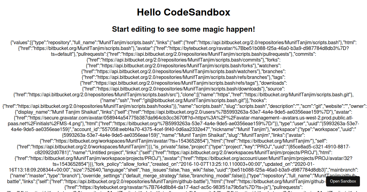 Bitbucket with CRA (forked) - Codesandbox