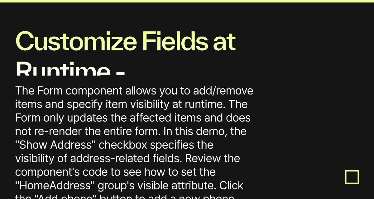 Customize Fields at Runtime - DevExtreme Form - Codesandbox