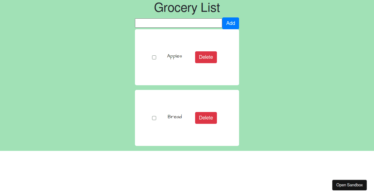 React Grocery List Codesandbox
