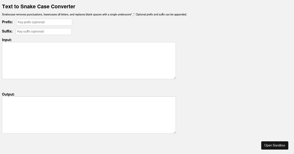 Text to Snake Case Converter - Codesandbox Text to Snake Case Converter - Codesandbox