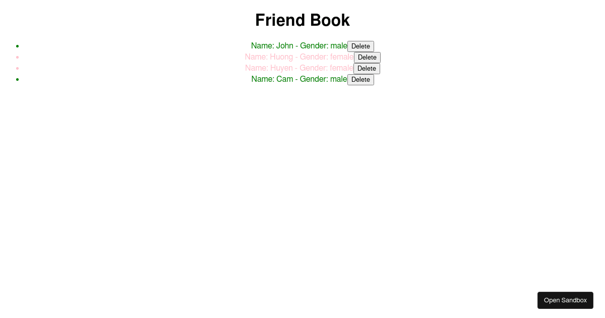 React Friend Book Add Delete Button For Each Friend Codesandbox