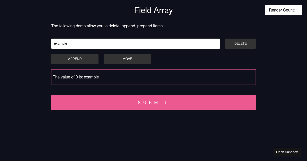 React Hook Form - useFieldArray - Codesandbox