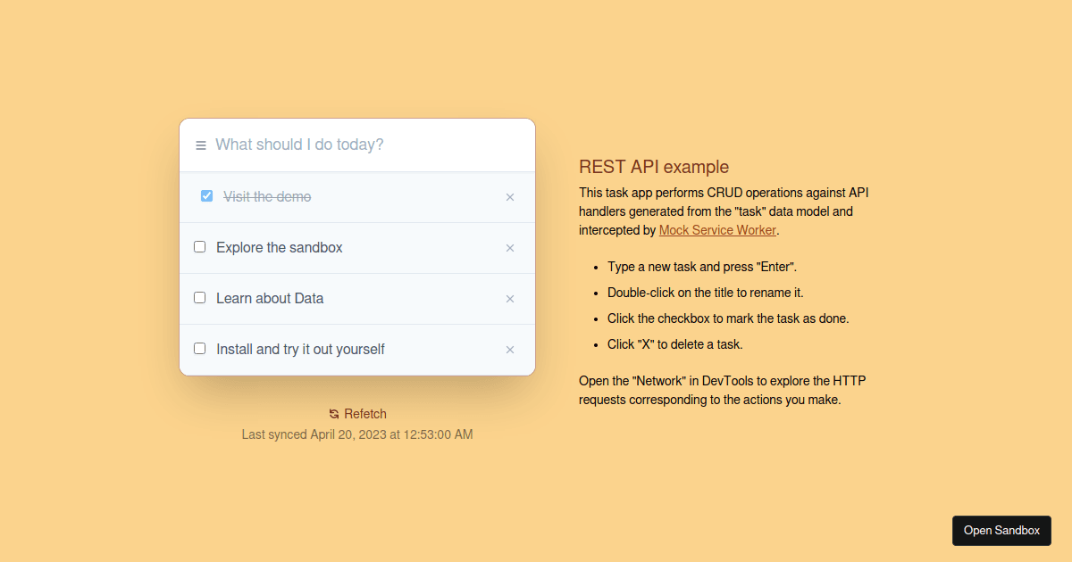 Data: REST API handlers (RTK Query) - Codesandbox