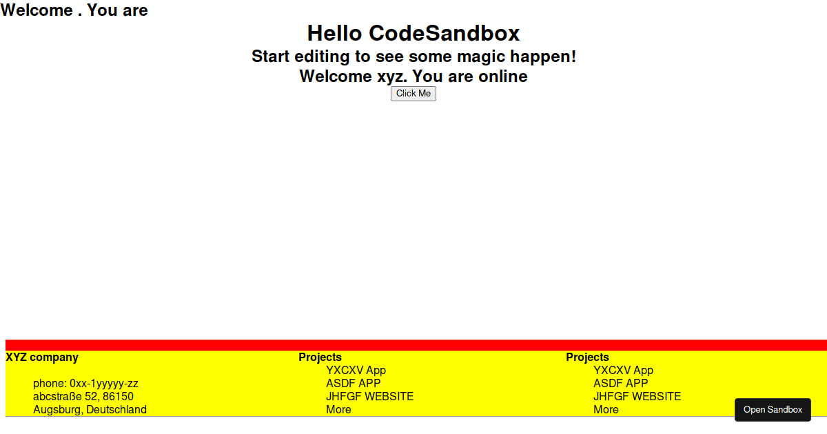 react footer - Codesandbox