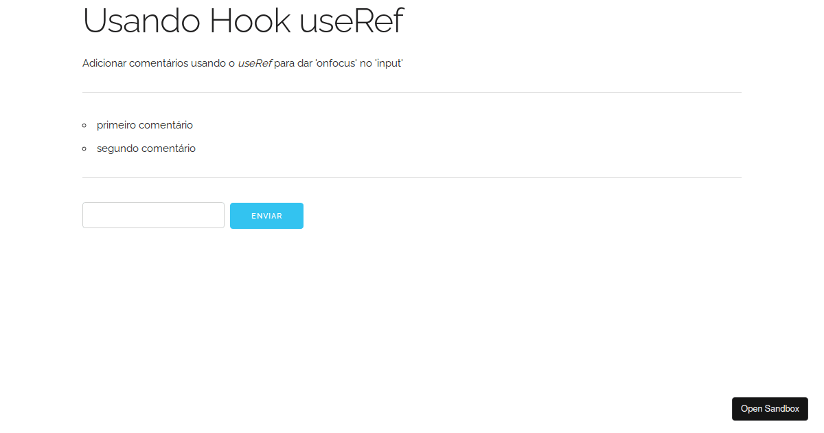 Comentários usando useRef - Codesandbox