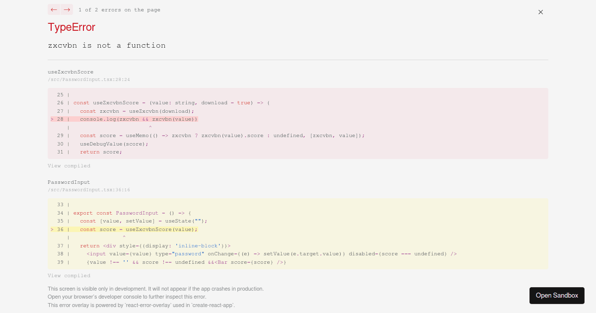 zxcvbn Password - Codesandbox