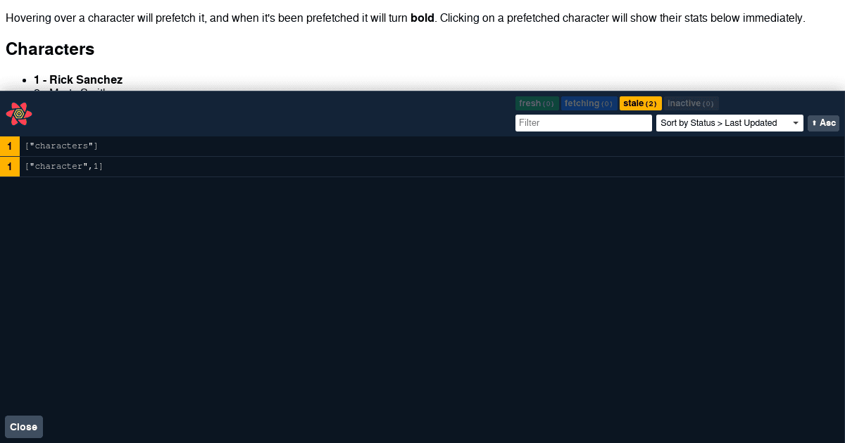 TanStack/query: prefetching - Codesandbox