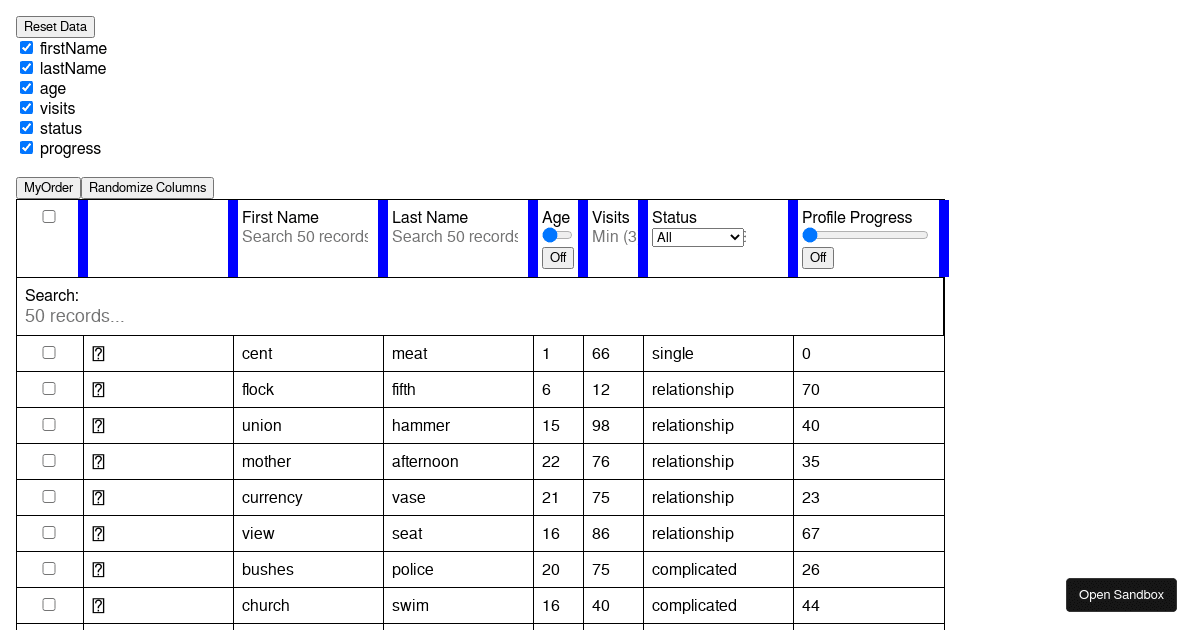 React Table 7 Combined Features Forked Codesandbox