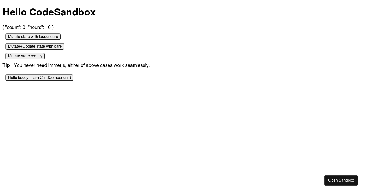 Mutateupdate State In React You Never Need Immerjs Codesandbox 2788