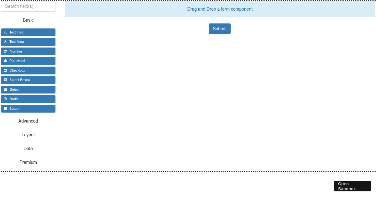 Empty Formio Builder with React (forked) - Codesandbox