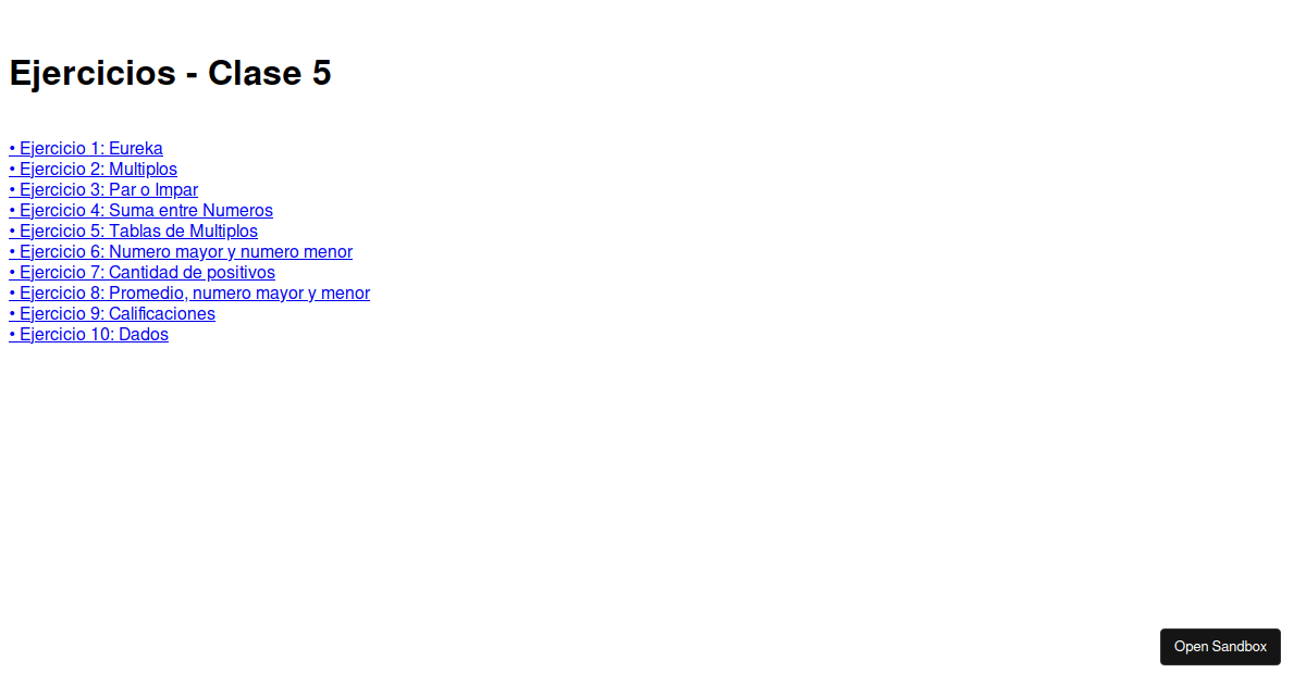 Ejercicios - Clase 5 - Esctructuras de control - Codesandbox