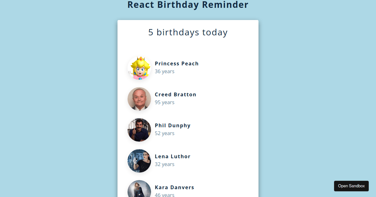 Birthday Reminder - Codesandbox