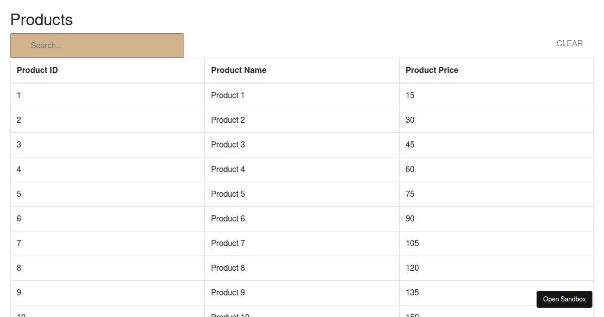 React Bootstrap Table Next Custom Search With Clear Button Codesandbox