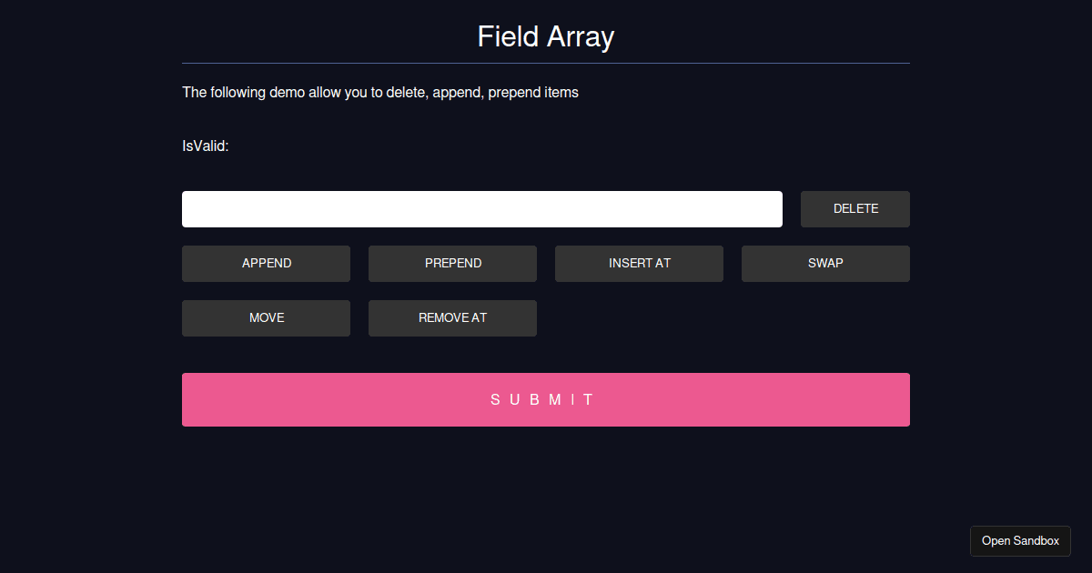 React Hook Form - useFieldArray - Codesandbox
