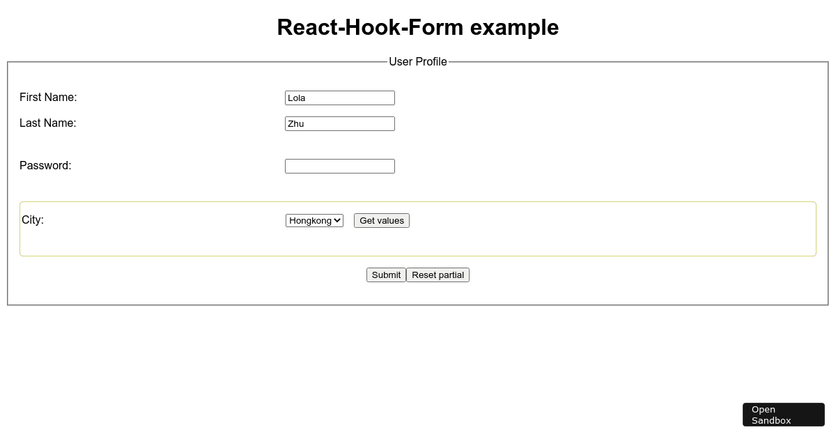 React Hook Form Example Codesandbox
