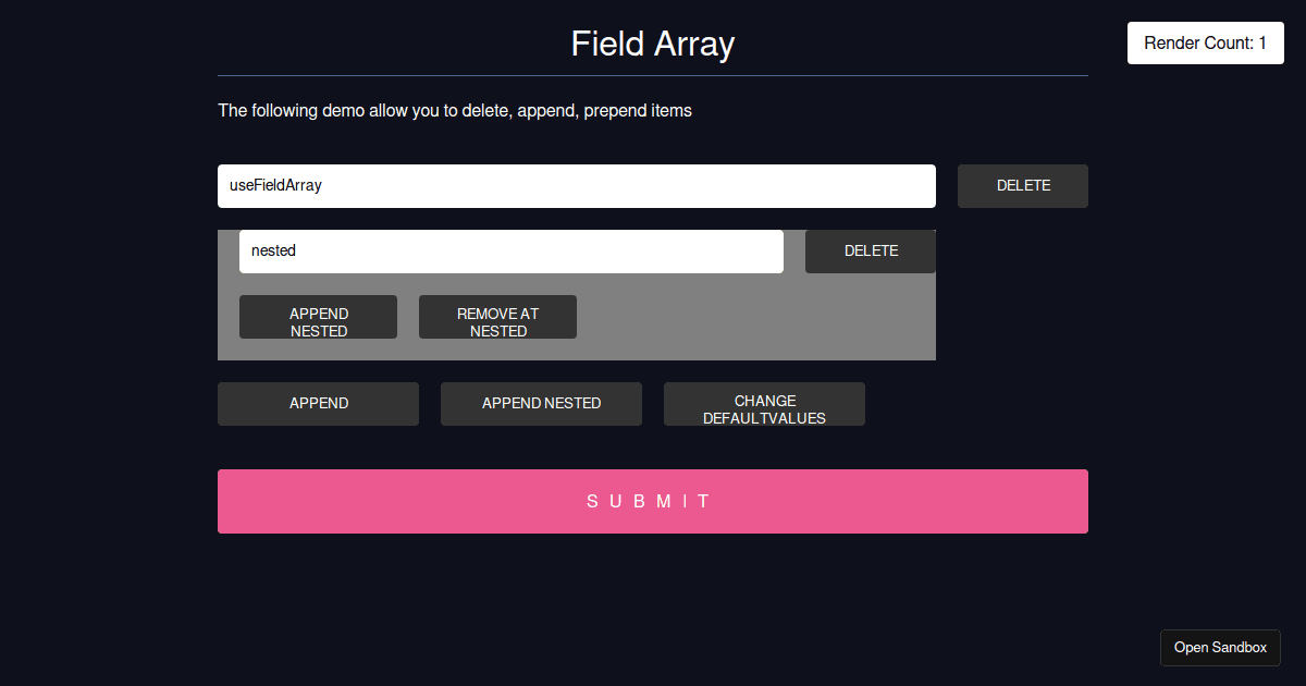 React Hook Form - useFieldArray (forked) - Codesandbox