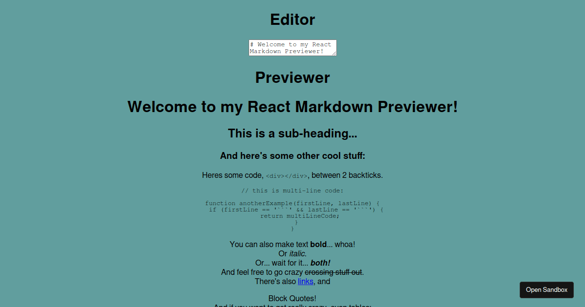 BlurryFace1900/Markdown-Previewer - Codesandbox