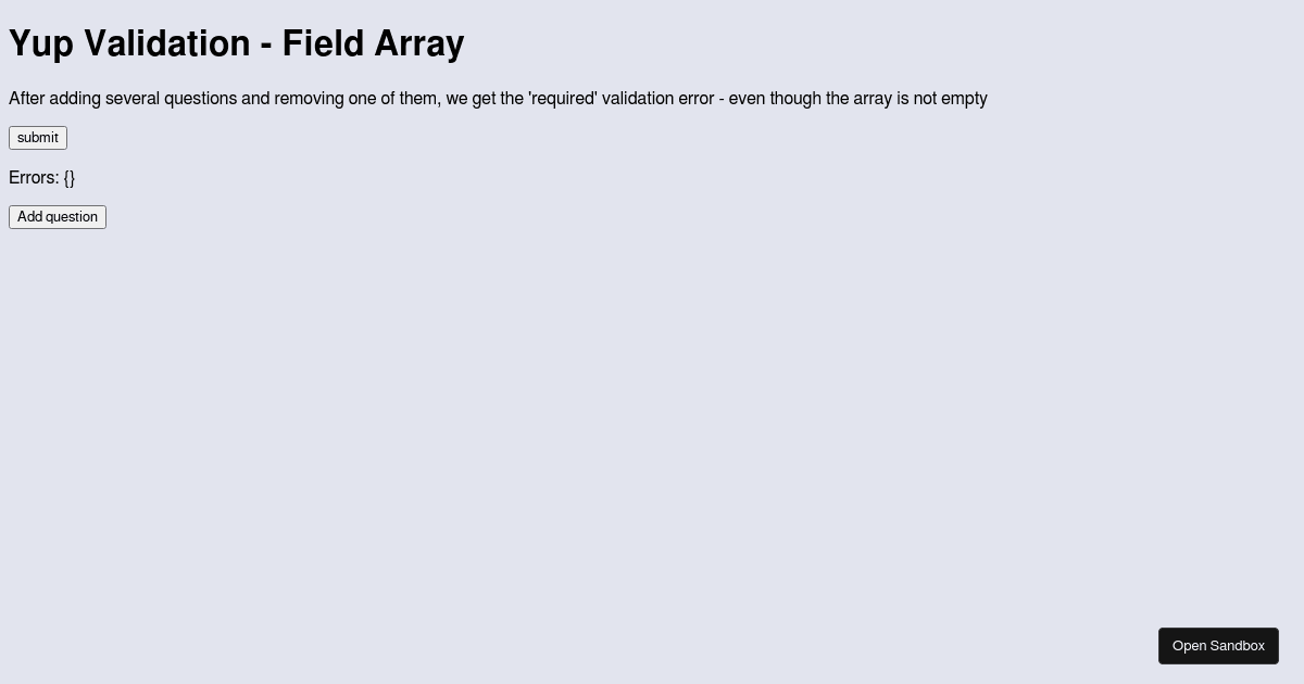 React Hook Form Fieldsarray Yup Validation Codesandbox