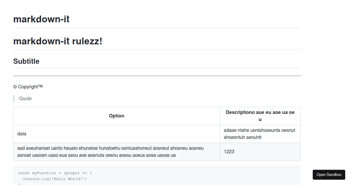 markdown-it (forked) - Codesandbox