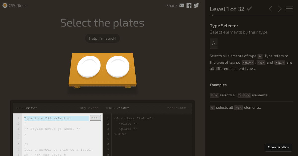 flukeout/css-diner - Codesandbox