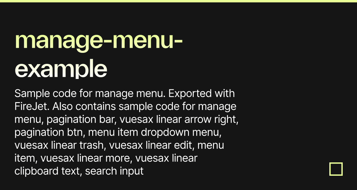 Manage Menu Example Codesandbox