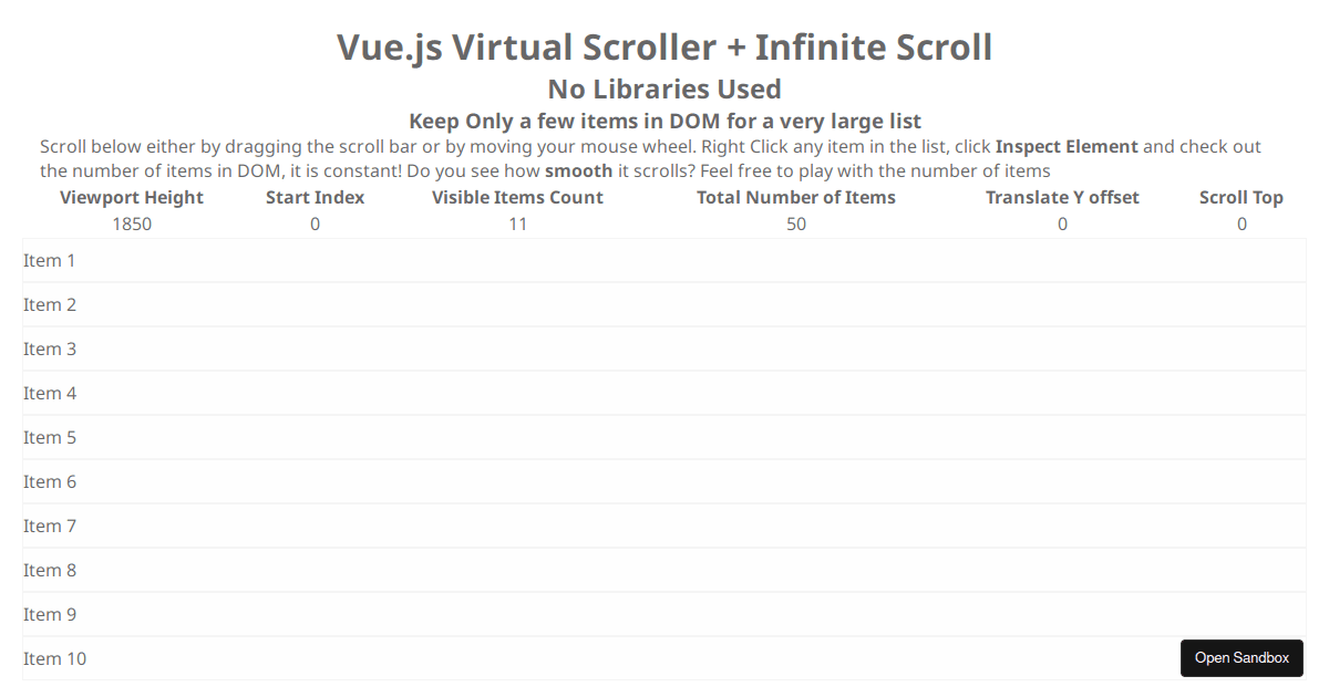 Virtual Scroll Vuejs No Libraries Infinite Scroll By Zupkode Codesandbox