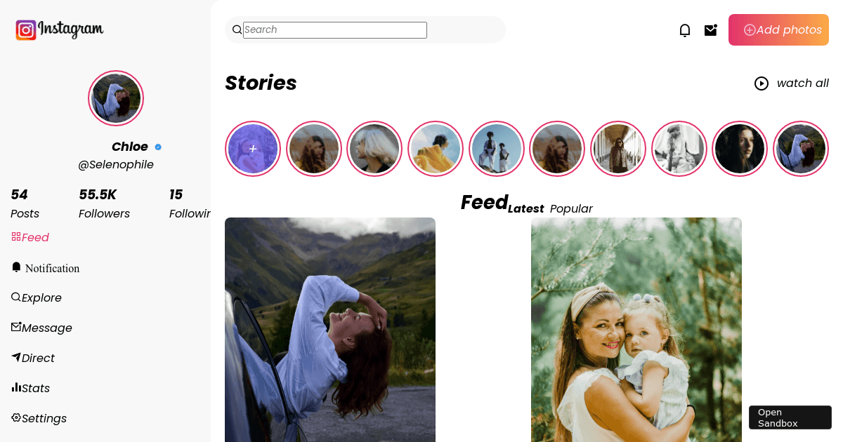 instagram.clone - Codesandbox