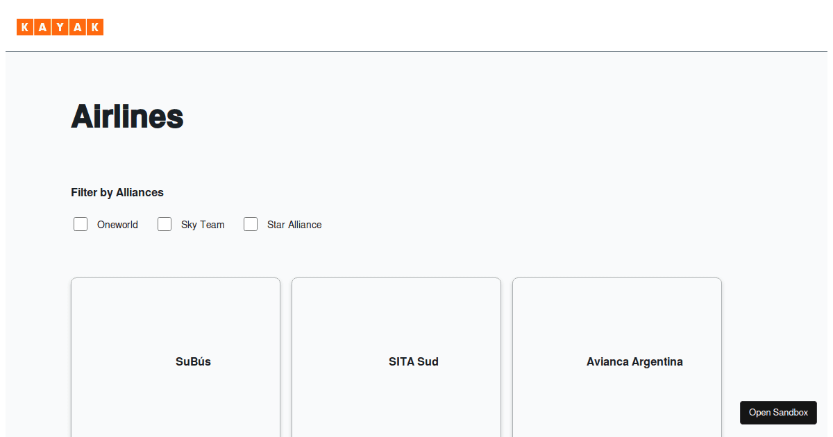 Kayak Frontend Coding Exercise - Codesandbox