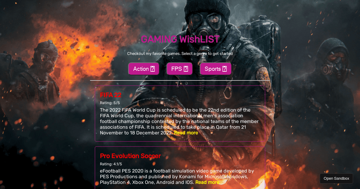 GAMEdb - Codesandbox