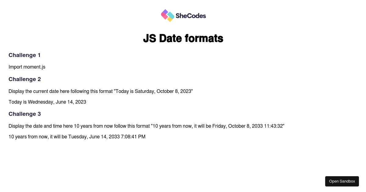 Js Date Formats Challenge Forked Codesandbox