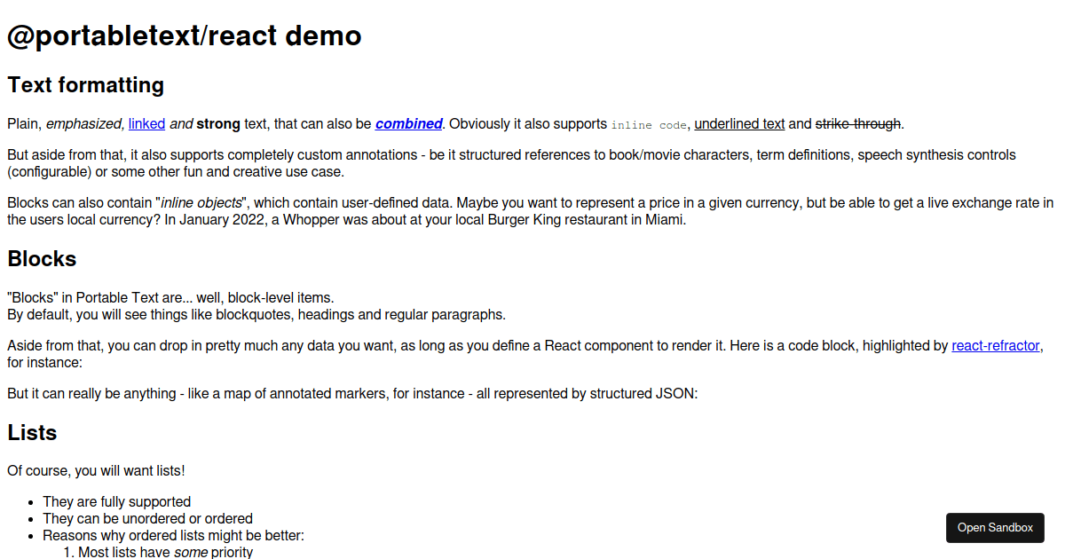 @portabletext/react demo - Codesandbox