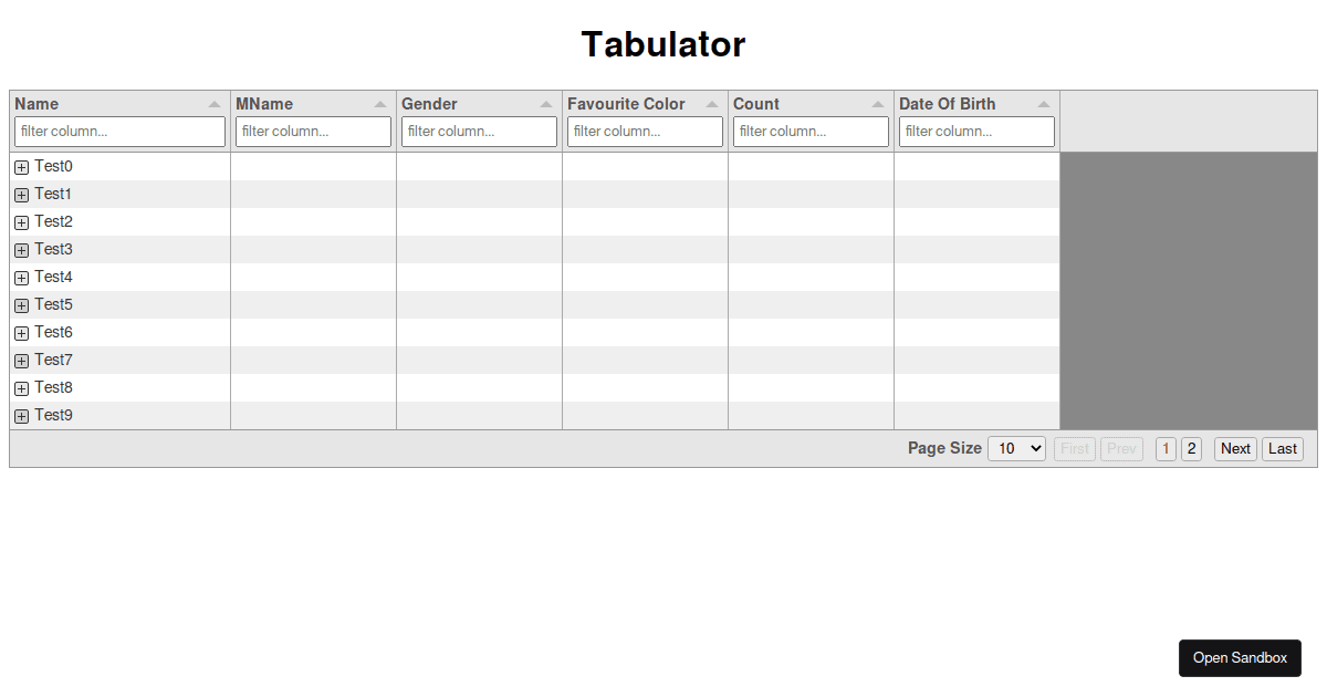 Tabulator Tables sandbox - Codesandbox