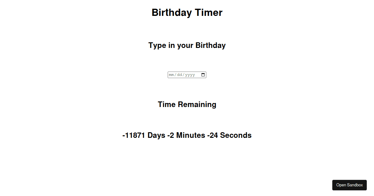 Birthday Timer REACT - Codesandbox