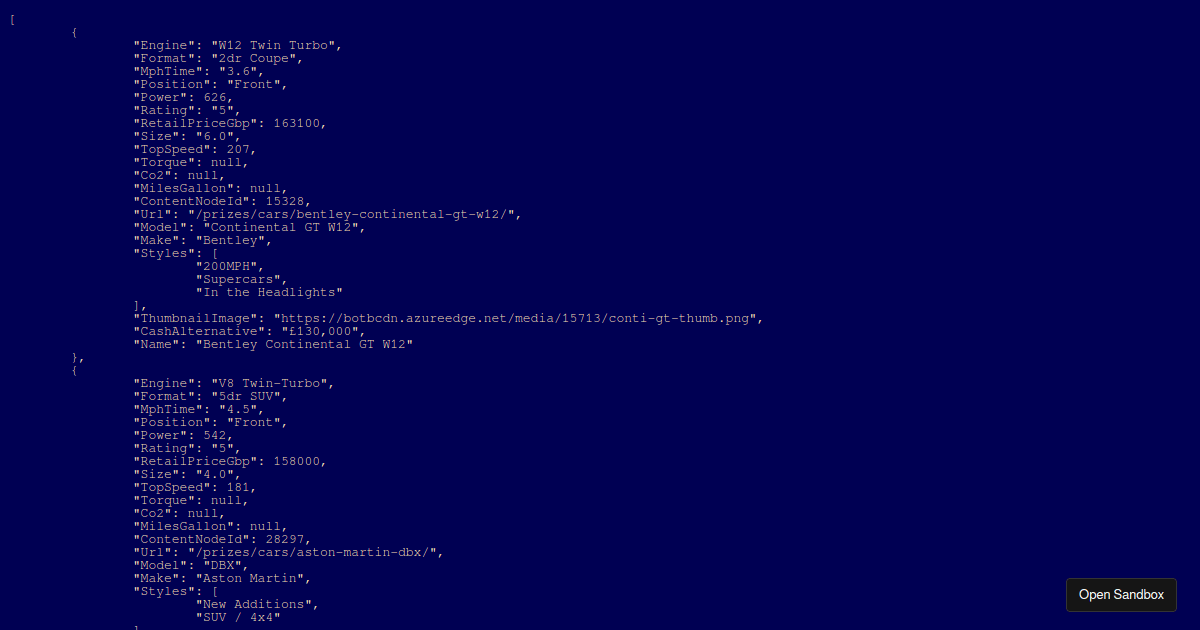 json cars - Codesandbox