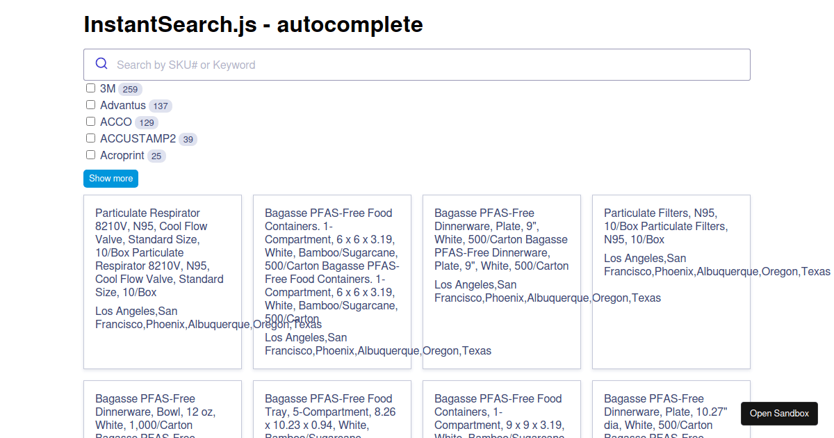 Instant Search Autocomplete Codesandbox