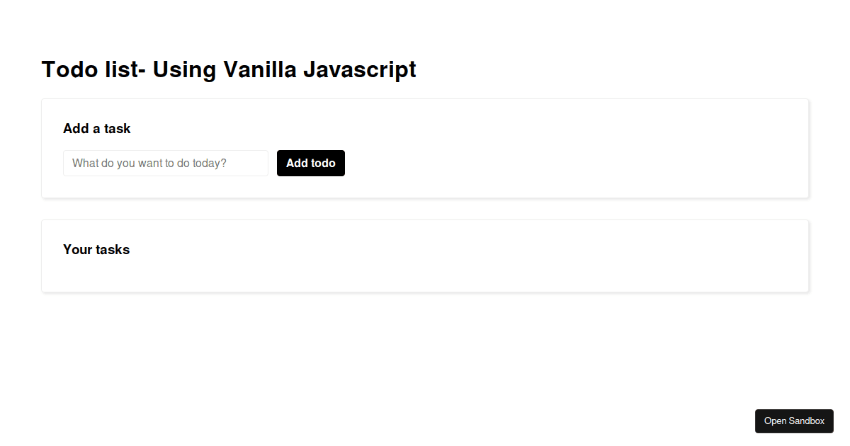 Vanilla Javascript Todo Attempt 1 Codesandbox