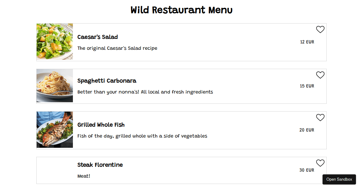 Wild Restaurant Menu - Codesandbox
